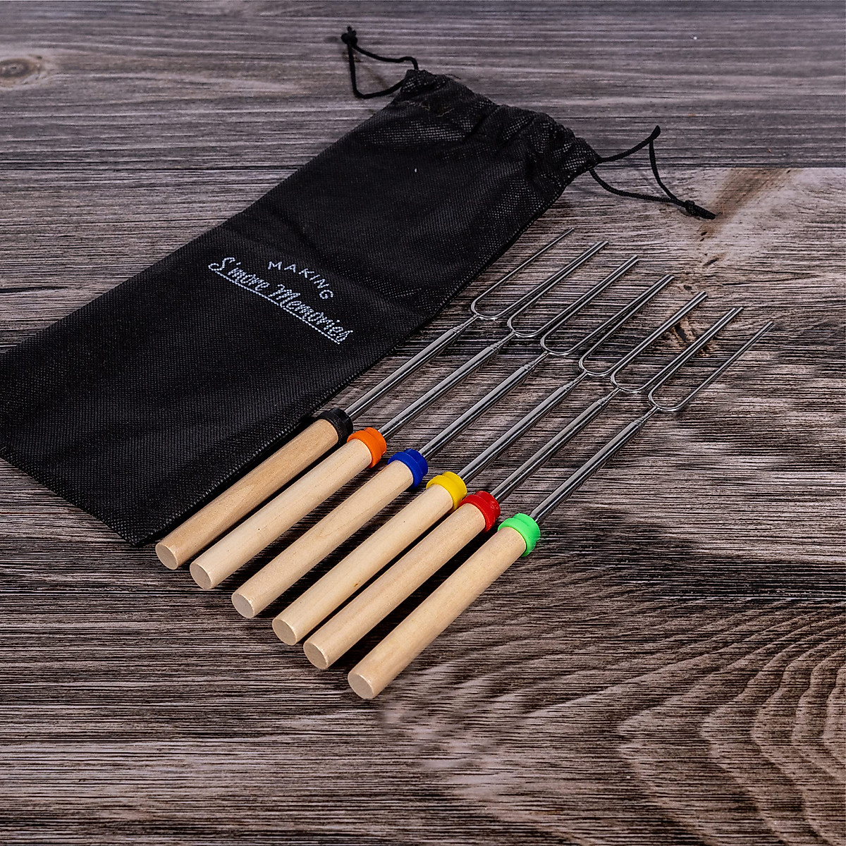 S’mores Station Wooden Box S’mores Bar Carrier with Durable Handles Smores Caddy with Marshmallow Sticks, Farmhouse Decor, Rustic Smores Kit - Great for Parties, Entertaining, Camping (Black)