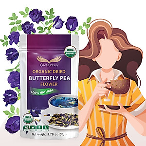 Butterfly Pea Flower Tea GIVEORBUY - USDA Organic Butterfly Tea Herbal Loose Leaves-Experience the Magic of Butterfly Pea Flower for Unforgettable Moments - Enchanting Color-Changing