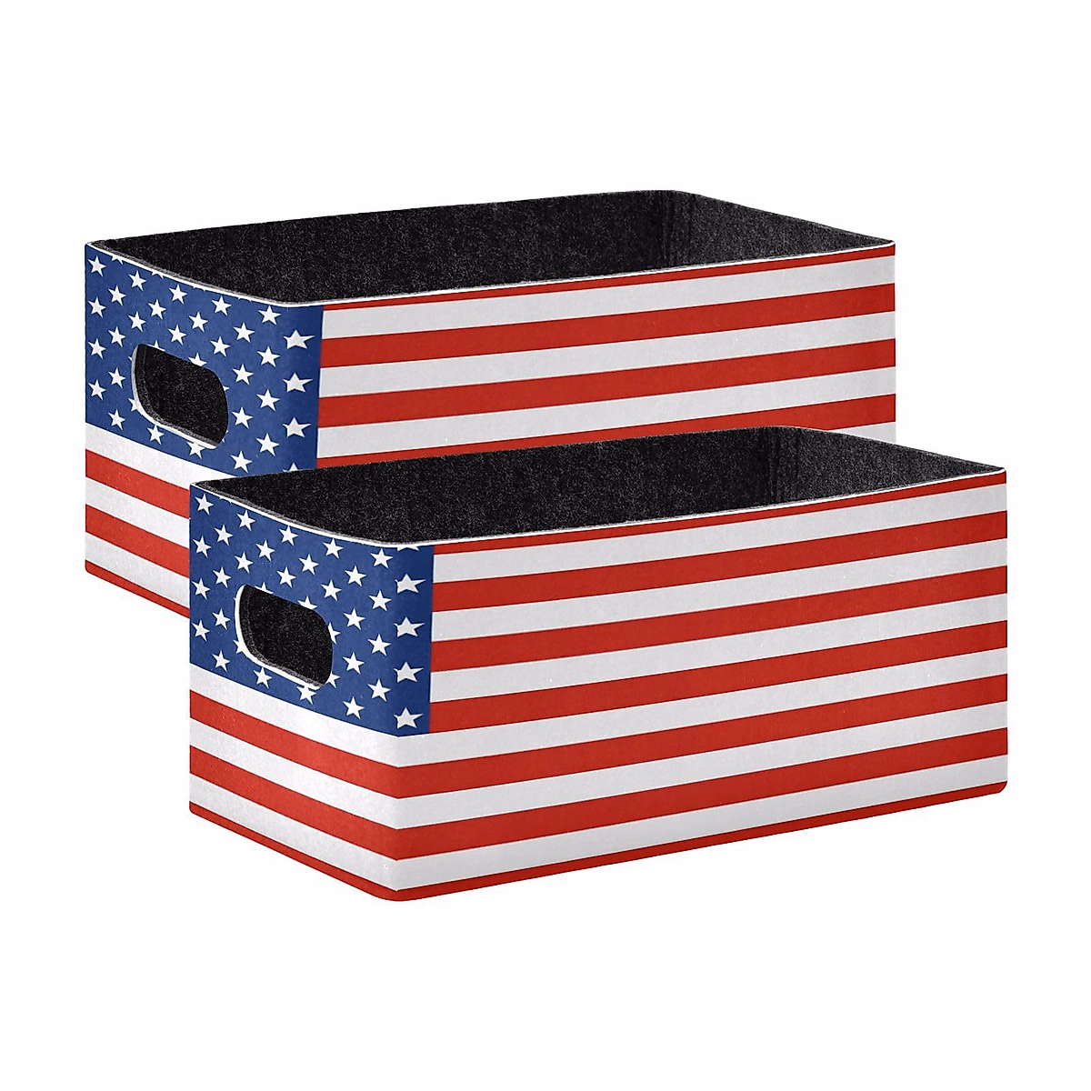 YETTASBIN America Flag Felt Storage Baskets with Handle, Collapsible Open Storage Bin Drawers Storage Box for Shelf Closet Office Bedroom Nursery Home, 2 Pack, g352631406p737c780s1706