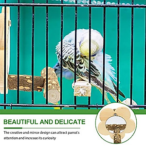 LUOZZY 2 Pcs Parrot Toy Wooden Bird Perch with Mirror Bird Cage Wood Perch Parrot Training Standing Rack for Pet Accessories