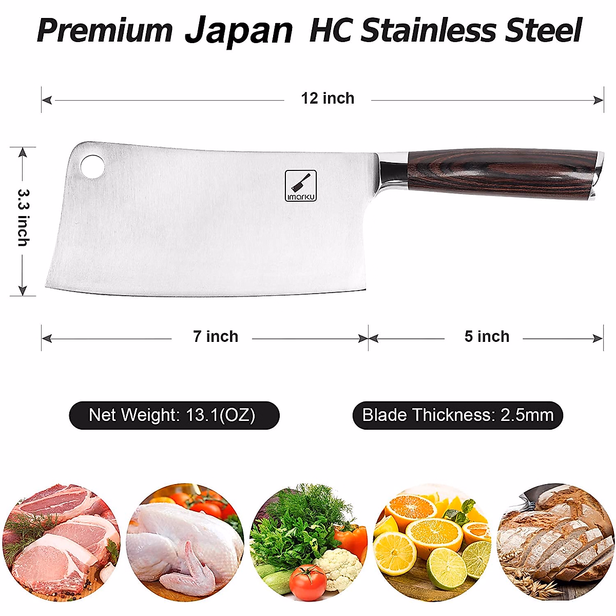 imarku 7 inch Butcher Knife and Cleaver, High Carbon Steel Ultra Sharp Kitchen Knife with Ergonomic Handle