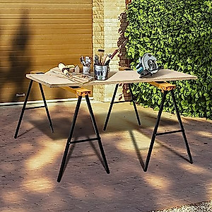 Goplus Saw Horses 2 Pack Folding, Portable Sawhorse with Fast Open Legs, Convenient Handle. Heavy Duty Steel Sawhorse for Woodworking, Carpenters, Contractors, Fully Assembled