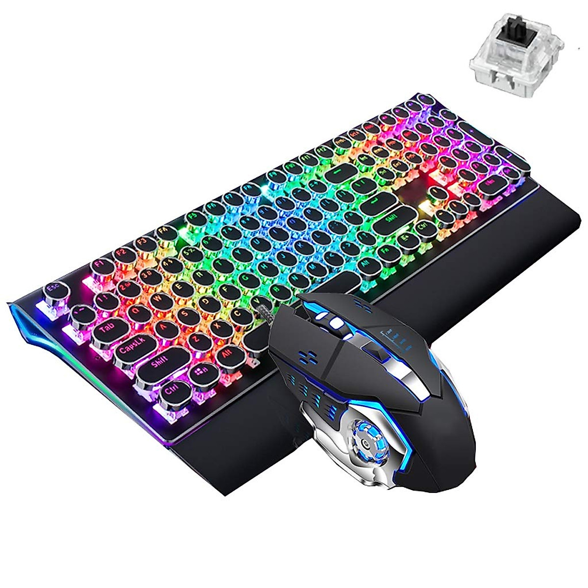 ARCH Wired Gaming Keyboard with Detachable Wrist Rest 108 Keys Mechanical Keyboard and Mouse Combo for Windows, iOS, Android, Computer Desktop PC Laptop (Color : C, Size : Black Shaft)