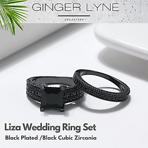 Ginger Lyne Collection Liza Bridal Set Gothic Modern Black Cubic Zirconia Engagement Ring Wedding Band Fashion Jewelry For Women