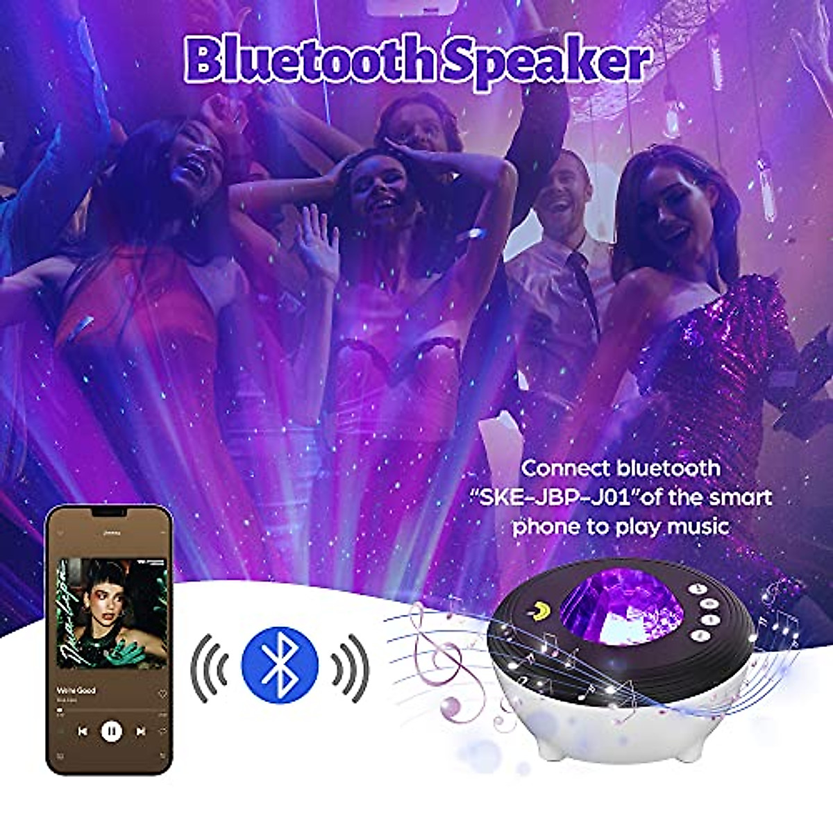 MIC MICSOA Starry Projector Night Light, Star Galaxy Music Projector for Bedroom Ceiling, Aurora Projector for Kids and Adults