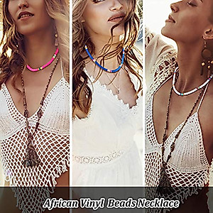 Hicarer 6 Pcs Beaded Choker Necklace for Women Surfer Necklace Colorful Heishi Necklace Boho Seed Bead Choker Set Women Bohemian Necklaces Trendy Western Necklaces jewelry