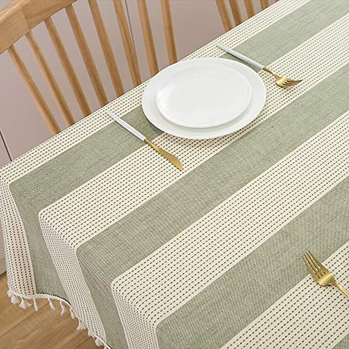 TruDelve Heavy Duty Cotton Linen Tablecloth for Square Table Stitching Tassel Table Cloth for Dining Table Dust-Proof Table Cover for Tabletop Decoration (55"x55", Green)