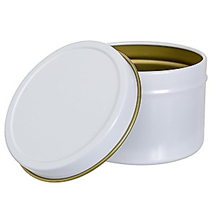 4 oz White Metal Steel Tin Round with Tight Sealed Slip Cover (6 Pack)
