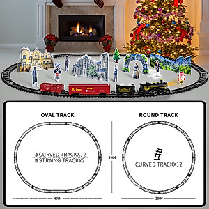 Lucky Doug Christmas Train Set Toys for Kids, Electric Toy Train Set W/Smokes, Light & Sound Include 4 Cars and 14 Tracks, Train Set Toys
