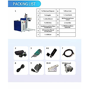 US Stock 50W JPT Fiber Laser Marking Machine Fiber Laser Engraver with 175×175mm Lens and D80 Rotary Axis