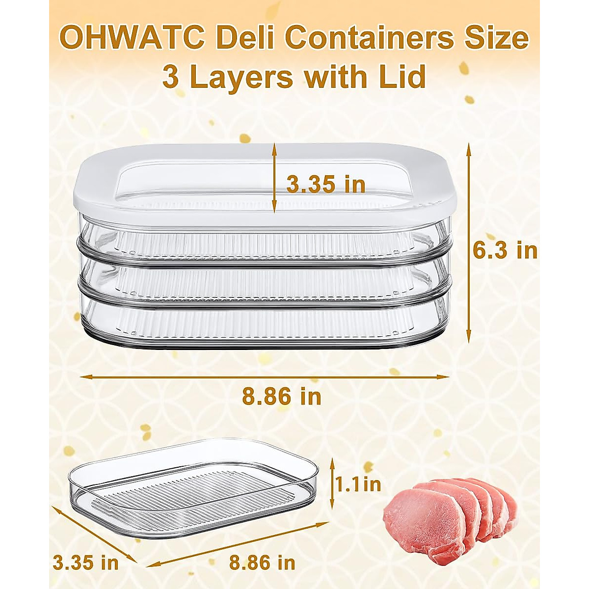 OHWATC Deli Meat Container for Fridge Airtight Lunch Meat Storage Boxes For Refrigerator Bacon Stackable Food Storage Boxes With Lid Meal Prep Containers For Cold Cuts BPA-Free (1 Lid, 1Pcs)