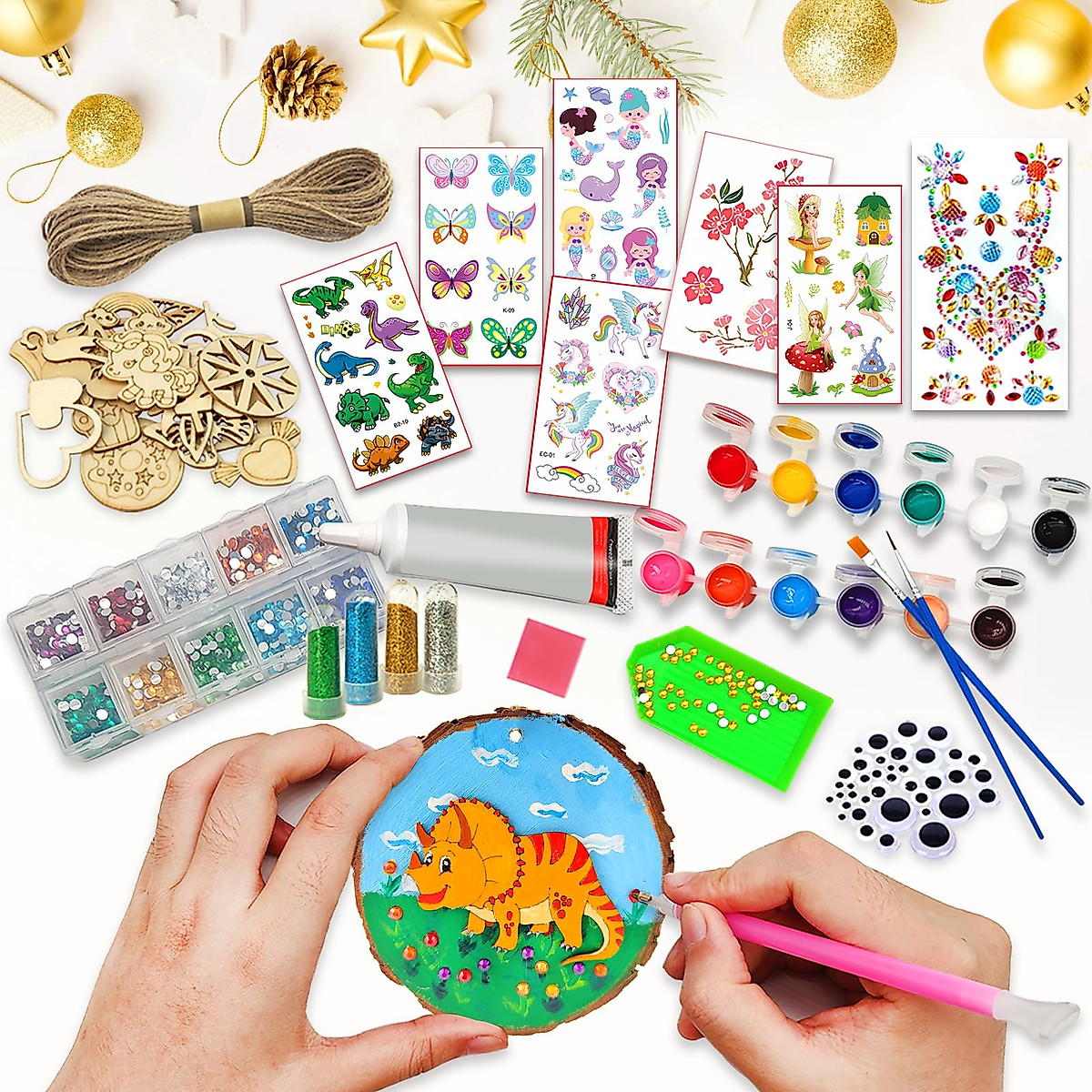 7july Wooden Arts and Crafts Kits for Kids Boys Girls Age 6-12 Years Old,Wood Slices with Diamond Crafts Sets-Little Children's Art & Craft Gifts