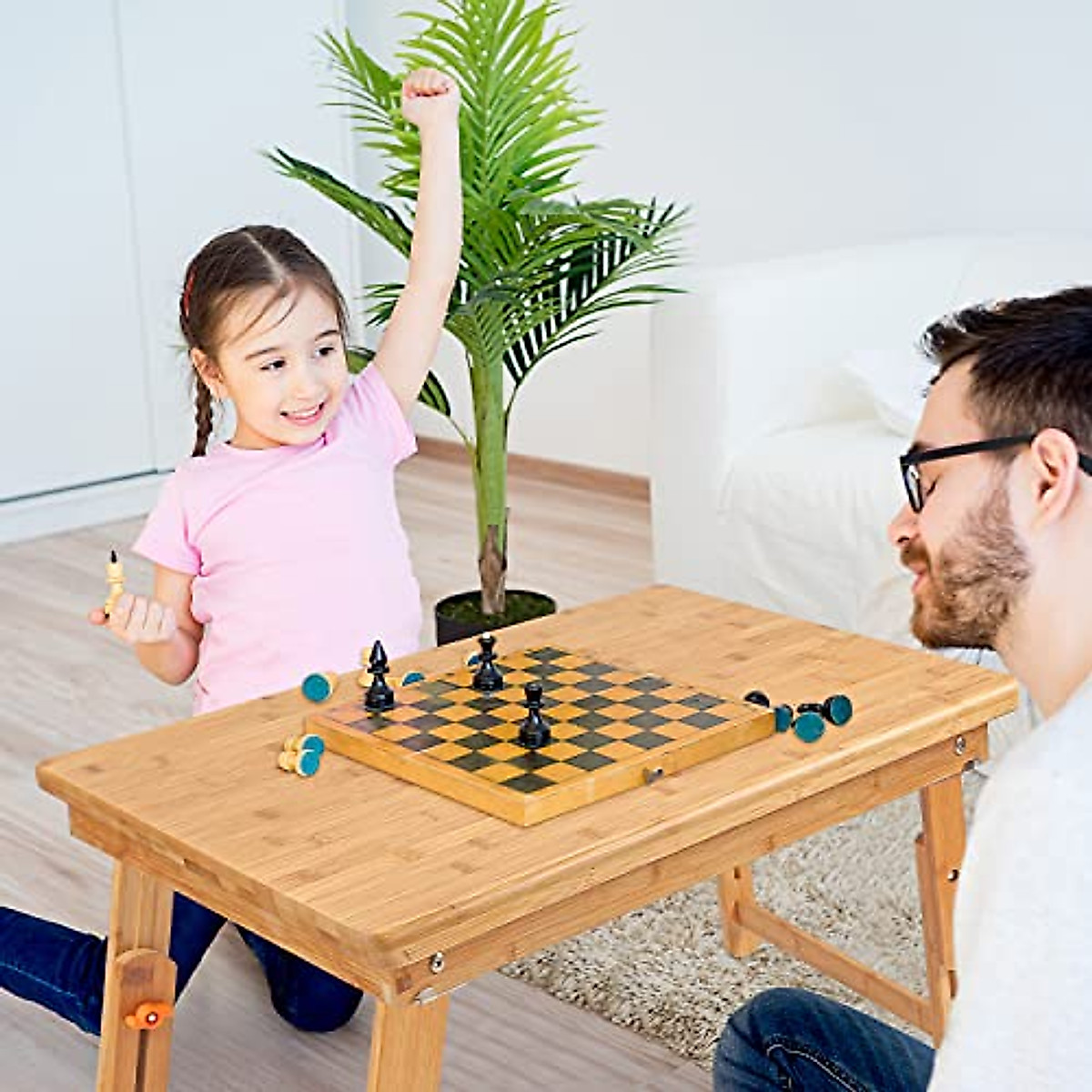 Large Size Laptop Tray Desk Nnewvanet 25.6x17.7in Bamboo Floor Desk Low Table Bed Tray Table,Foldable Adjustable Study Writing Gaming Breakfast Serving Floor Table Support 18in Laptop w' 4 Leg Lock