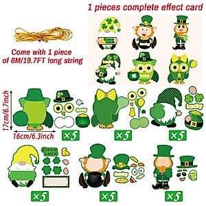 chiazllta 30 PCS St. Patricks Day Craft Kits for Kids DIY Leprechauns Shamrock Owl Gnome Sticker Craft Ornament St. Patricks Art Craft for Party Home Class School Game Activities