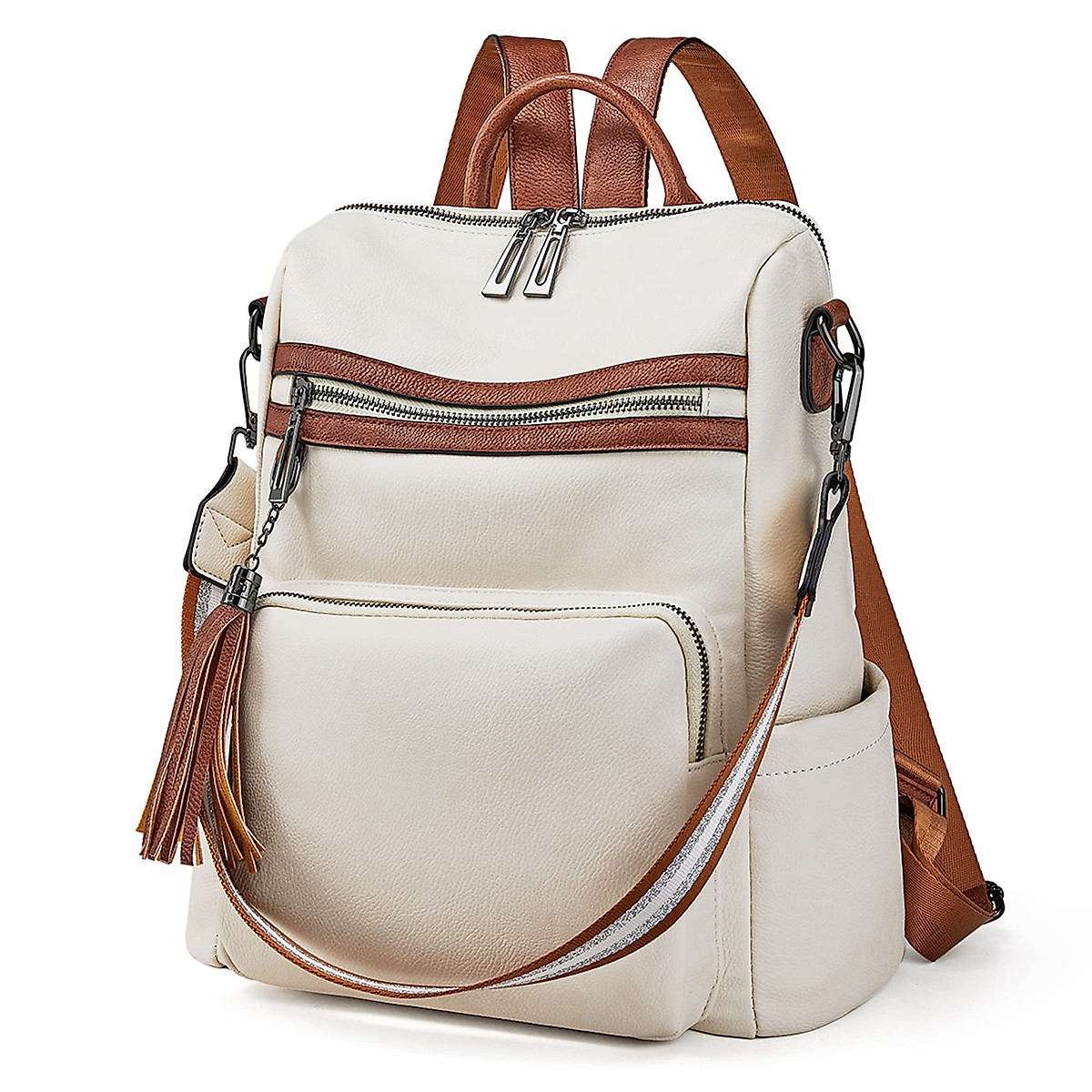 OPAGE Leather Backpack Purse for Women Fashion Tassel Ladies Shoulder Bags Designer Large Backpack Travel Bag