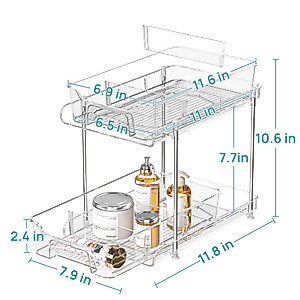 Vtopmart 4 Pack 2 Tier Bathroom Under Sink Organizers and Storage, Clear Kitchen Pantry Organization, Pull Out Medicine Cabinet Organizer with Movable Dividers