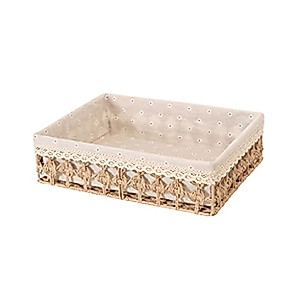 UXZDX Storage Box Desktop Straw Woven Rattan Woven Debris Storage Box Living Room Storage Basket (Color : Khaki)