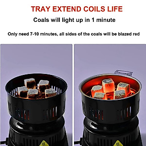 Multipurpose Charcoal Starter - Coal Burner Hot Plate Electric Stove Coconut Starter with Stainless Detachable Tongs, 4.9Ft Longer Cords, 650W Faster Heating for BBQ Kitchen etc.