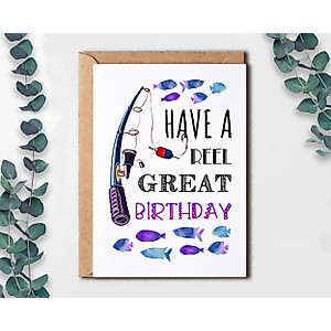 EruditeGifts Have A Reel Great Birthday Card - Fishing Themed Birthday Card Greetings Card - Fishing Card - Funny Birthday Card