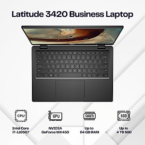 DELL Latitude 3000 Series 3420 Business Laptop, 14" FHD Display, Intel Core i7-1165G7, NVIDIA GeForce MX450, 16GB RAM, 1TB SSD, Webcam, FP Reader, Backlit KB, HDMI, RJ-45, Wi-Fi, Windows 11 Pro