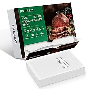 FRESKO 8” x 12” 200 Count Food Vacuum Sealer Freezer Storage Machine Bags for Food, PreCut Quart, BPA Free, Commercial Grade, Great for storage, Meal prep and Sous Vide