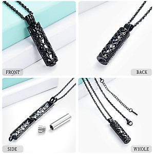 shajwo Cylinder Urn Necklace for Ashes for Women Men Cremation Jewelry Keepsake Memorial Human Pet Ashes Pendant,Black+Silver