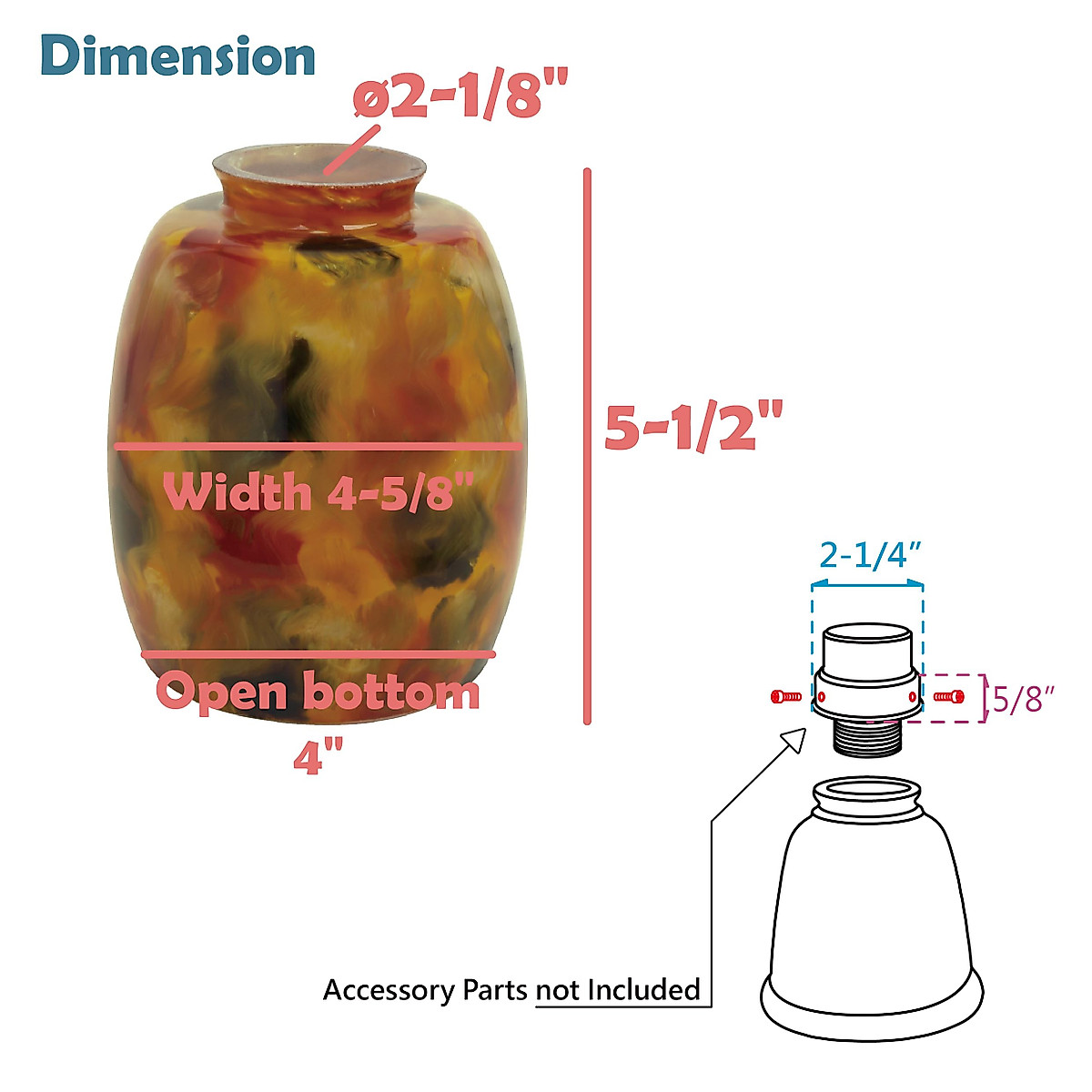 Aspen Creative 23110-1 Transitional Style Art Shade, 2-1/8" Fitter Size, 5-1/2" high x 4-5/8" Diameter, Multi