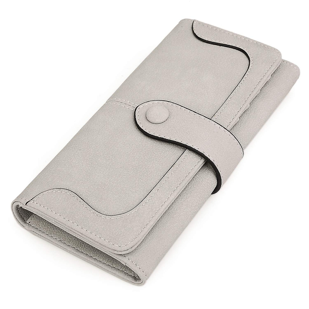 UTO RFID Wallet for Women Vegan Leather 18 Card Slots Card Holder Long Bifold Checkbook 5.5" Phone Blocking Tech Wallet Grey