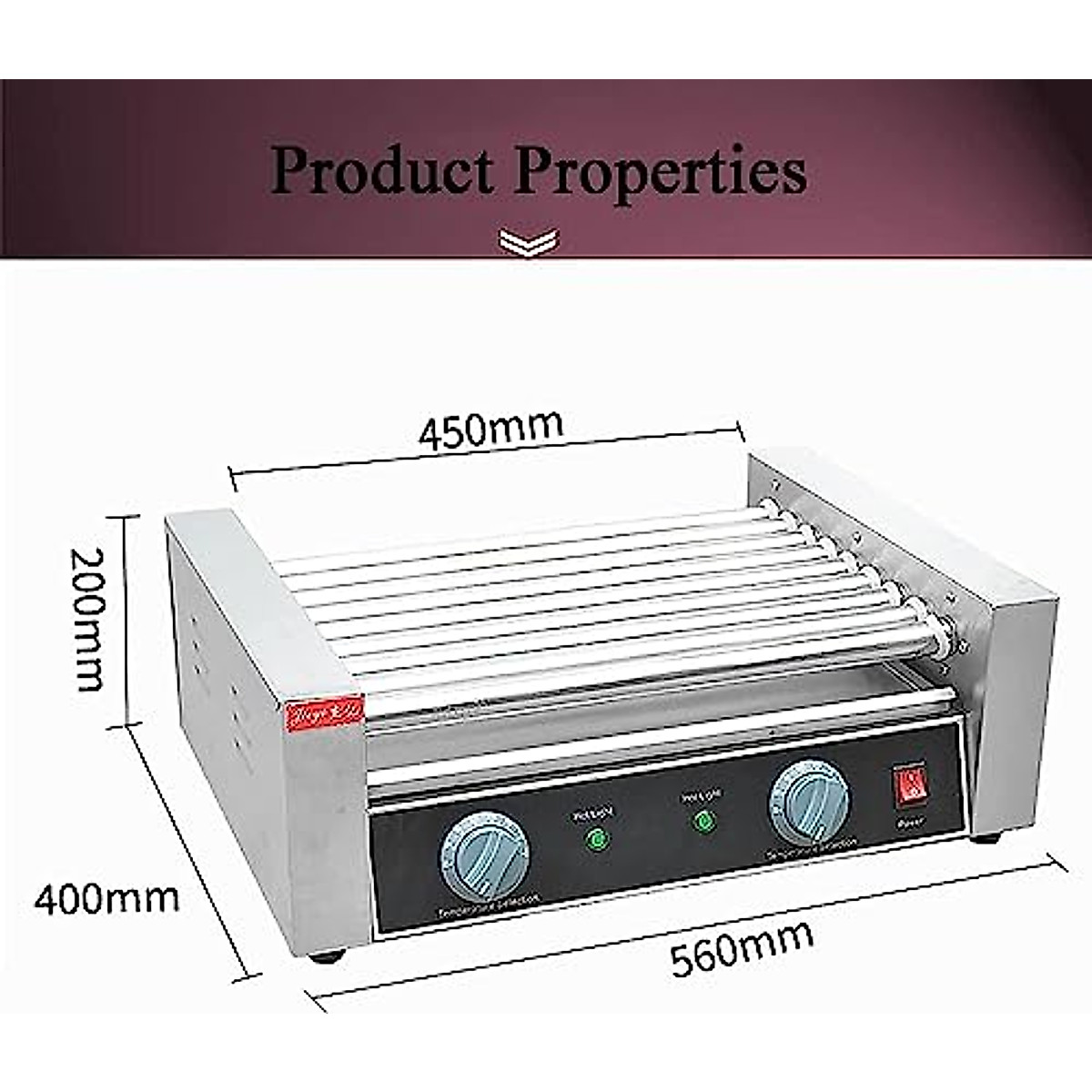 Hotdog Roller Grill Stainless Steel Hot Dog Roller Machine, 9 Roller Grill Hot Dog Warmer Cooker Machine, 50-190° Temperature Control, For Food Street, Snack Bar, Restaurant