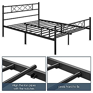 Yaheetech Full Metal Platform Bed Frame Mattress Foundation with Headboard and Footboard No Box Spring Needed Under Bed Storage Steel Slats Black
