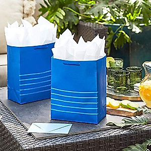 Hallmark 11" Large Blue Gift Bags (Pack of 3) for Hanukkah, Christmas, Birthdays, Graduations, Father's Day, Baby Showers, Bridal Showers, Weddings, Care Packages