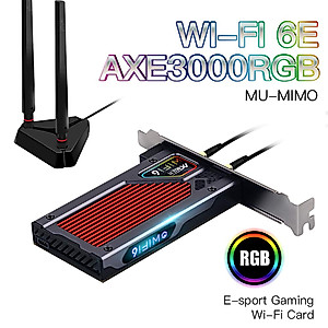 fenvi AX210 WiFi 6E PCI-E WiFi Adapter BT5.2 RGB Gaming 802.11ax ac 160MHz 2.4GHz 5GHz 6GHz Tri-Band 5400Mbps AX210NGW Desktop WiFi Card for PC Windows(Only WiFi 6E Router Antennas Support 6Ghz Band)