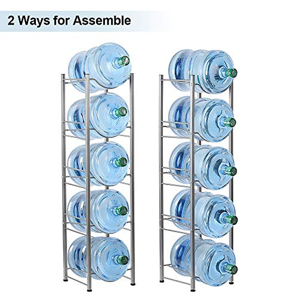 LIANTRAL Water Jug Rack, 5 Gallon Water Bottle Holder, 5 Tiers, Silver