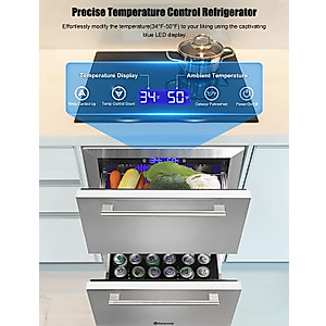 Enocreay Outdoor Drawer Refrigerator, Built-In Under Counter Drawer Fridge Beverage Cooler with Stainless Steel Door, 185 Cans Capacity with Drink Dispenser for Island Kitchen Home Bar