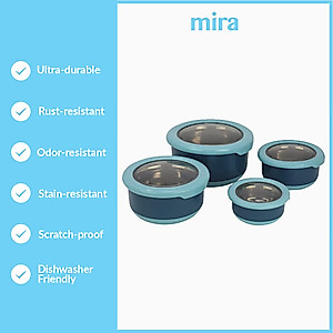 MIRA Stainless Steel Food Storage Set - 4 Anti-Slip Containers for Meal Prep - Multi-Size Pack (1, 2, 3, 5 Cups), Slate Blue