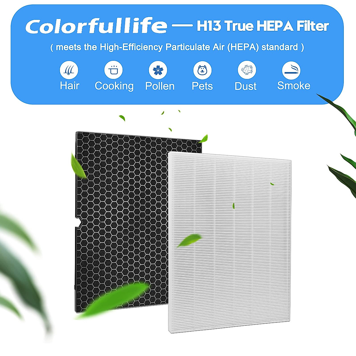 Colorfullife 2 Pack 116130 Replacement Filter H for Winix 5500-2 Air Purifier, 2 Pack HEPA Filters and 2 Pack Activated Carbon Filter Combo Pack
