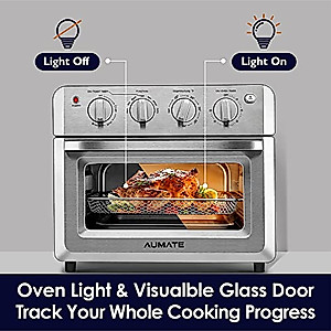 Toaster Oven Air Fryer Combo, AUMATE Kitchen in the box Countertop Convection Oven, Airfryer,Knob Control Pizza Oven with Timer/Auto-Off, 4 Accessories and Recipe Included,1550W,19 QT, Stainless Steel