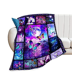 Butterfly Blanket for Women Girls Super Soft Cozy Purple Butterfly Fleece Throw Blanket Warm Fuzzy Plush Fantasy Butterfly Gifts for Women Flannel Gift Blankets for Kids Adults 50"x40"