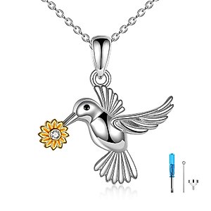 ONEFINITY Cremation Jewelry for Ashes Sterling Silver Sunflower Hummingbird Memorial Urn Necklace for Ashes Hummingbird Pendant Keepsake Memory Necklace Gifts for Women