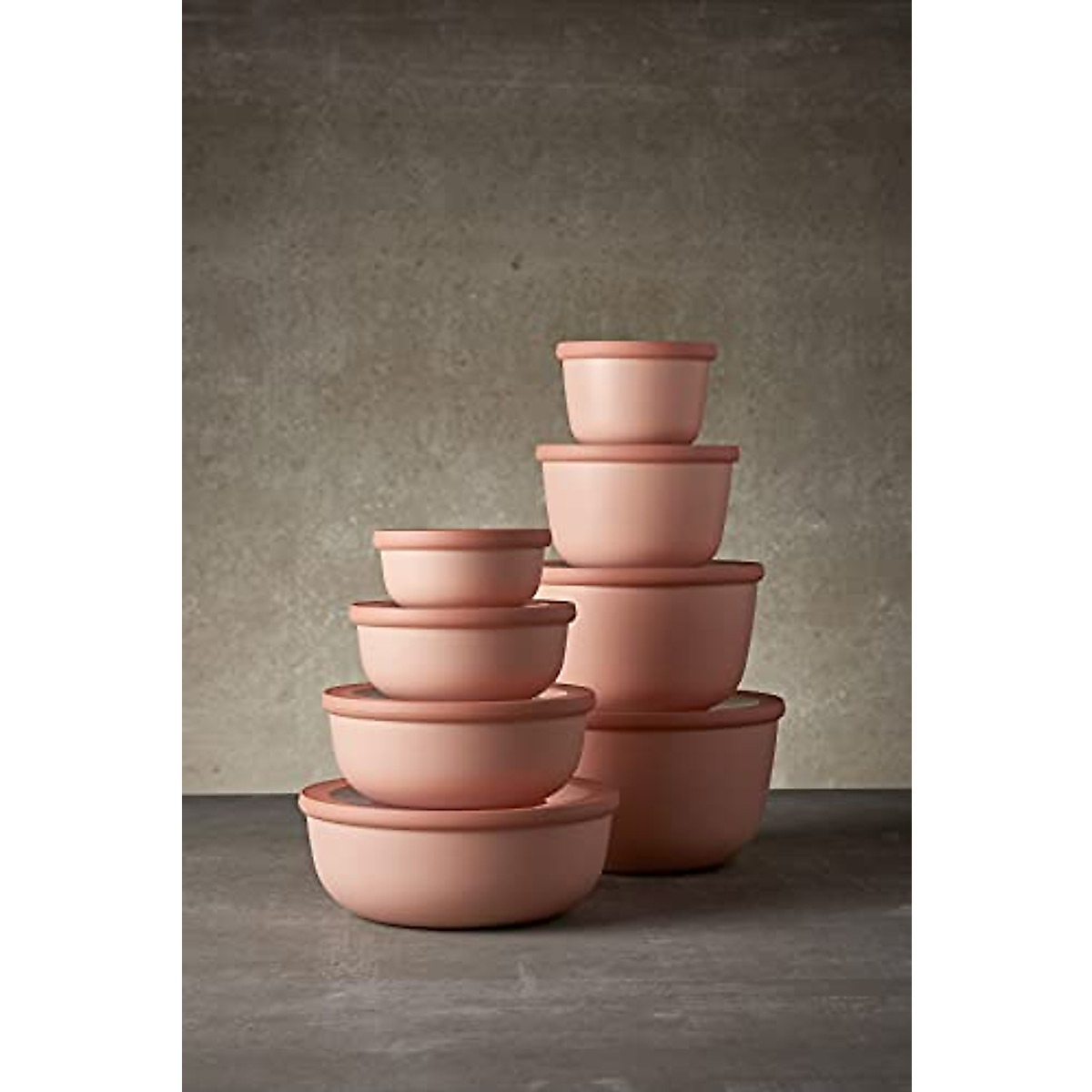 Mepal, Cirqula Set of 4 Multi Food Storage and Serving Bowls with Lids, Food Prep Containers, Deep, Nordic Blush, 1 each (17oz, 34oz, 68oz, 101oz), 1 Set