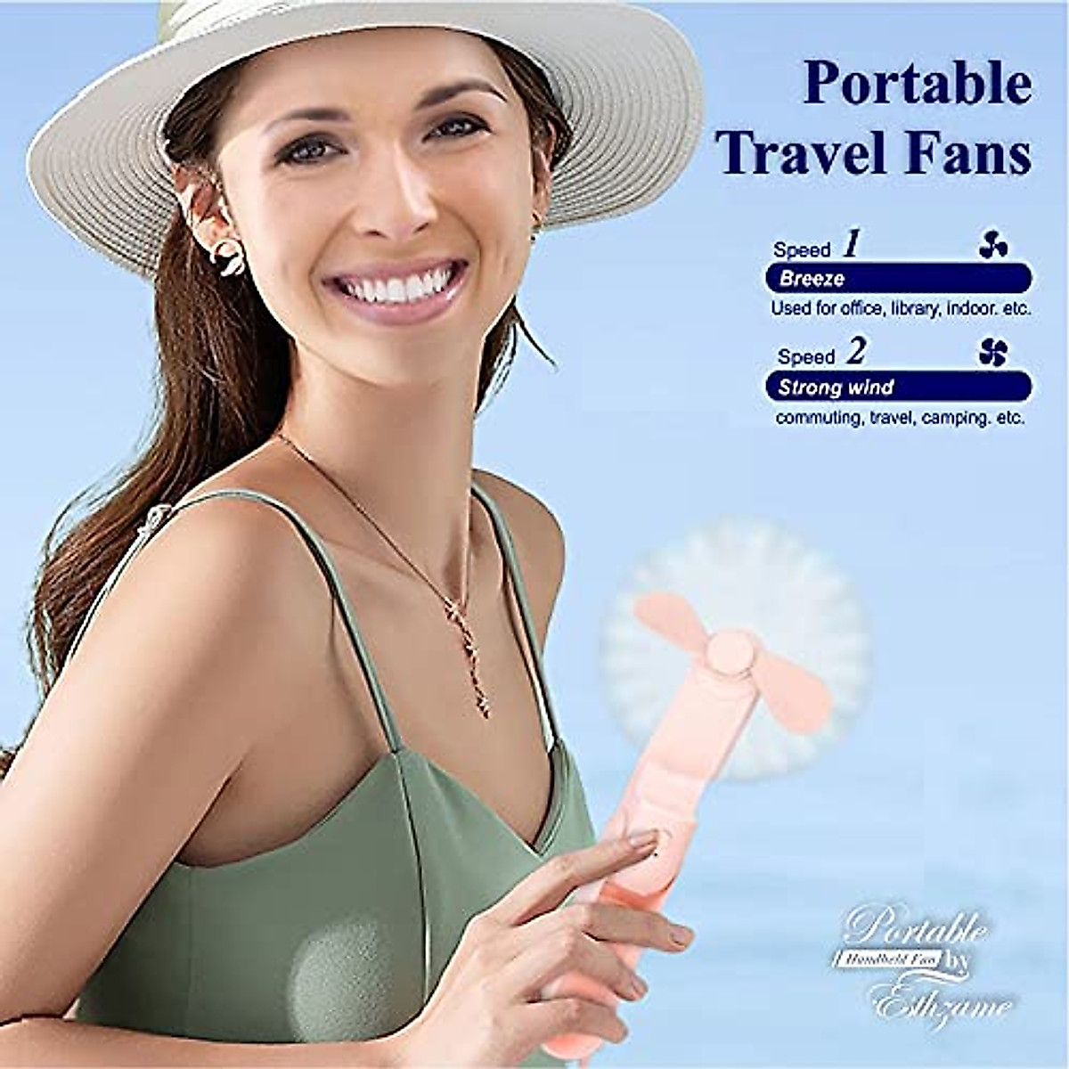 TAILISA Portable Handheld Fan, 2-speed Mini Portable Fan USB Rechargeable Personal Fan for Home Office Outdoor Travel White