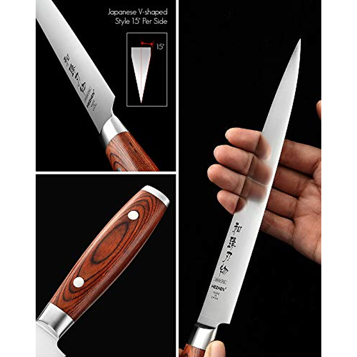 HEZHEN Stainless Steel Slicer Knife,German Steel Carving Knife, Pakka Wood Handle with Gift Box