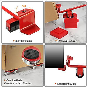 PATIKIL Furniture Mover Dolly, Heavy Furniture Triangle Moving Dolly with 3 Wheels 6-Inch Steel Movers Dolly with Lifter, 500 Lbs Capacity, Red