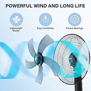 Simple Deluxe Oscillating 16″ Adjustable 3 Speed Pedestal Stand Fan with Remote Control for Indoor, Bedroom, Living Room, Home Office & College Dorm Use