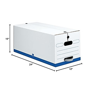 Office Depot® Brand Quick Set-Up Storage Boxes With String & Button Closure, Letter, 24" x 12" x 10", 60% Recycled, White/Blue, Pack Of 12