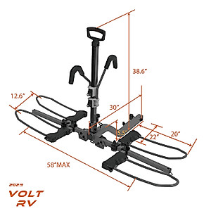 HYPERAX 2023 Volt RV -RV Approved Hitch Mounted 2 E Bike Rack Carrier for RV,Camper,Motorhome,Trailer,Toad with 2" Tow Hitch Receivers - Up to 2X 80lbs eBikes with Up to 5" Fat Tires