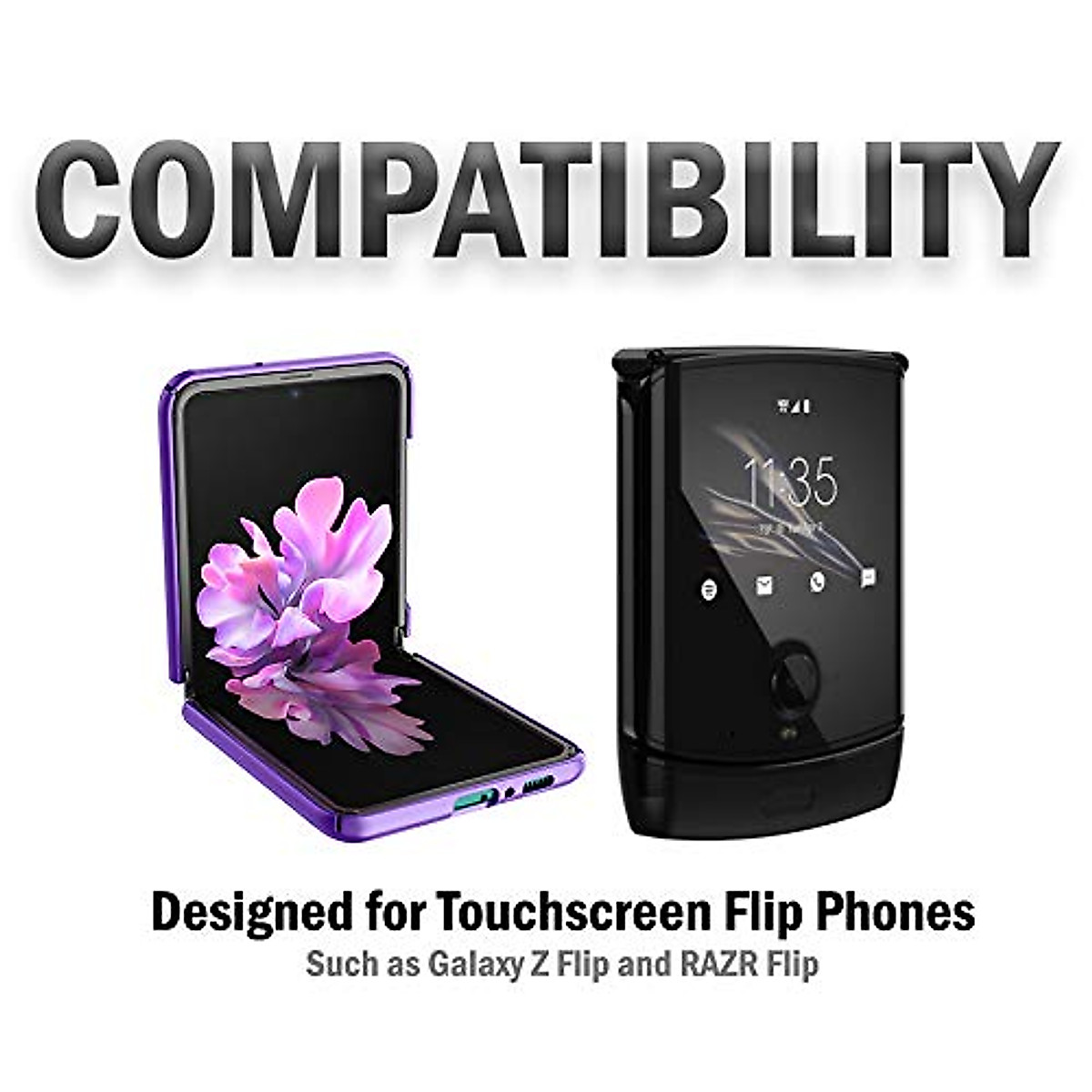 Case for Galaxy Z Flip Phone, Nakedcellphone Black Vegan Leather Vertical Pouch [with Belt Loop, Metal Clip, Magnetic Closure] for Samsung Z Flip 5, Z Flip4, Z Flip3 (2023/2022/2021/2020)