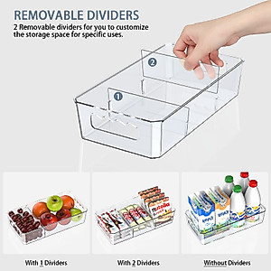 Clear Plastic Food Storage Organizer Bins,8 Pack Pantry Organizations and Storage Bins with Removable Dividers, Stackable Refrigerator Organizer Bins Fridge Organizers Kitchen Cabinet Organizers