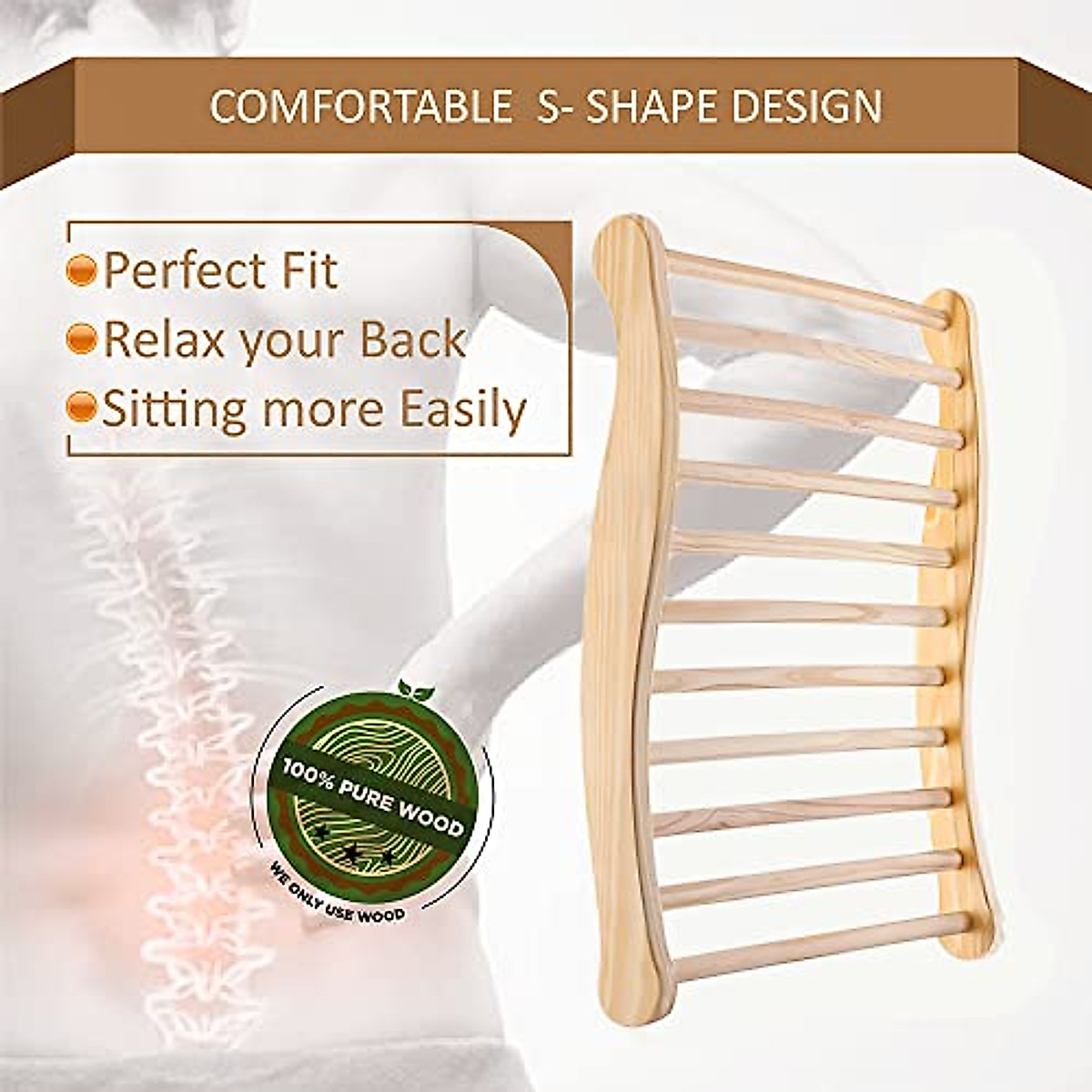 Zatiki Wooden Sauna Backrest – S-Shape Ergonomic Sauna Chair with Backrest for Traditional & Infrared Sauna Support Headrest Sauna Accessories – Spruce Wood Sauna Bench