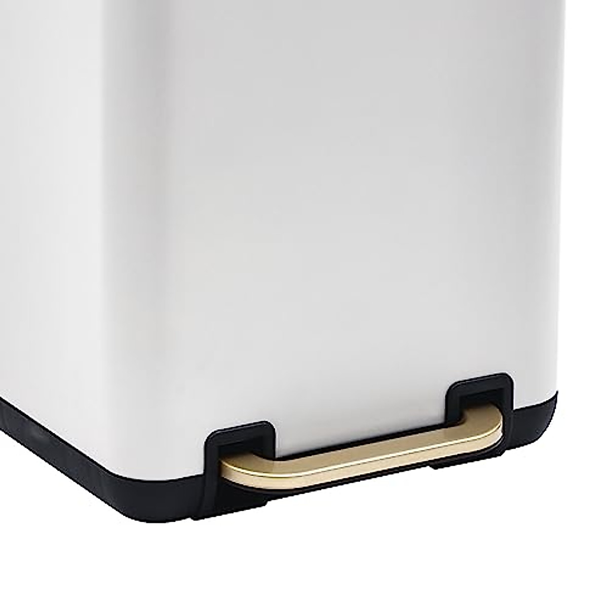 SunnyPoint 6 Liter / 1.58 Gallon Trash Can with Plastic Inner Buckets; Rectangle Bathroom, Office, Kitchen, and Bedroom Step On and Slow Close (WHT+Gold)
